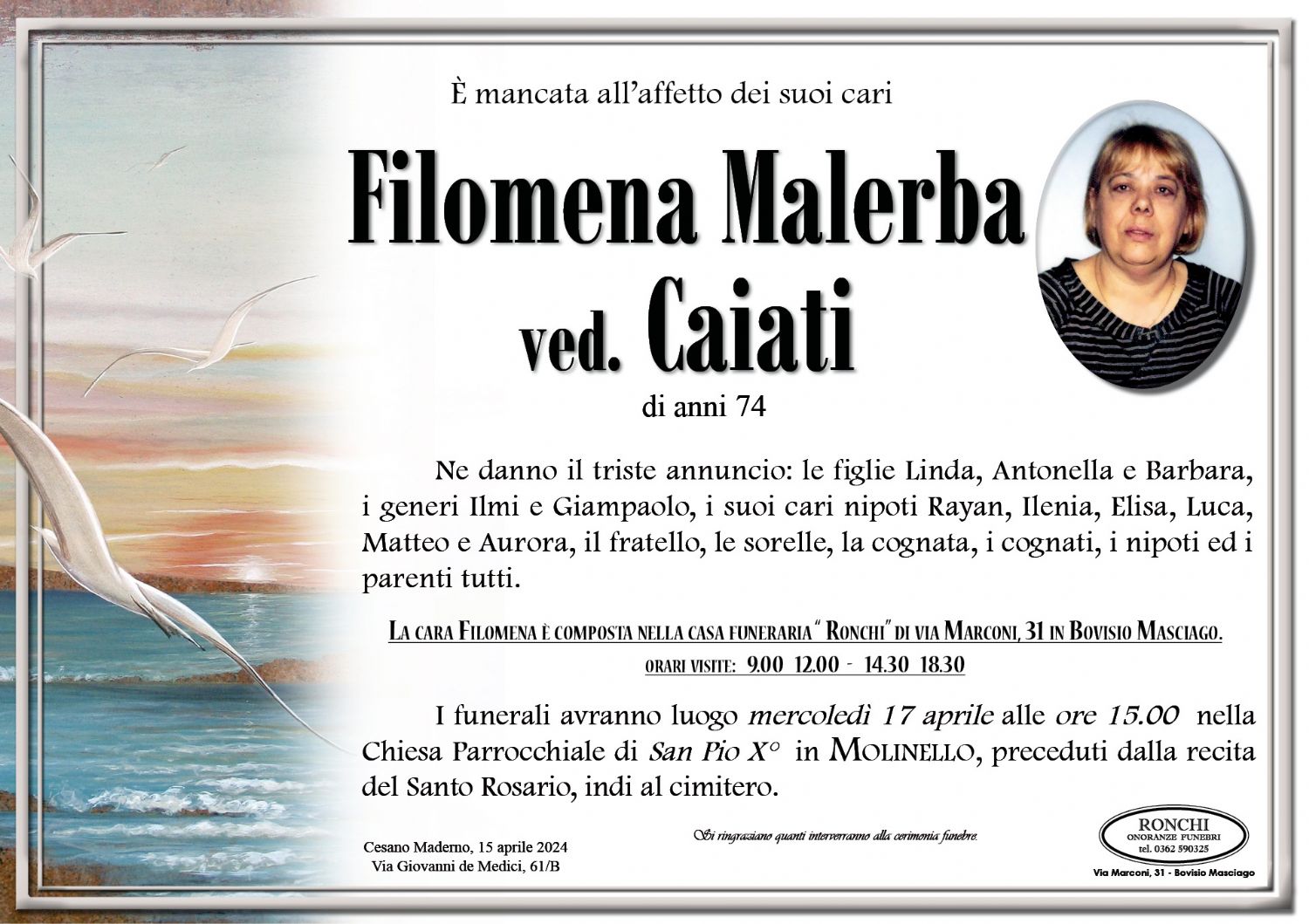 Necrologi | Onoranze funebri Ronchi Bovisio Masciago